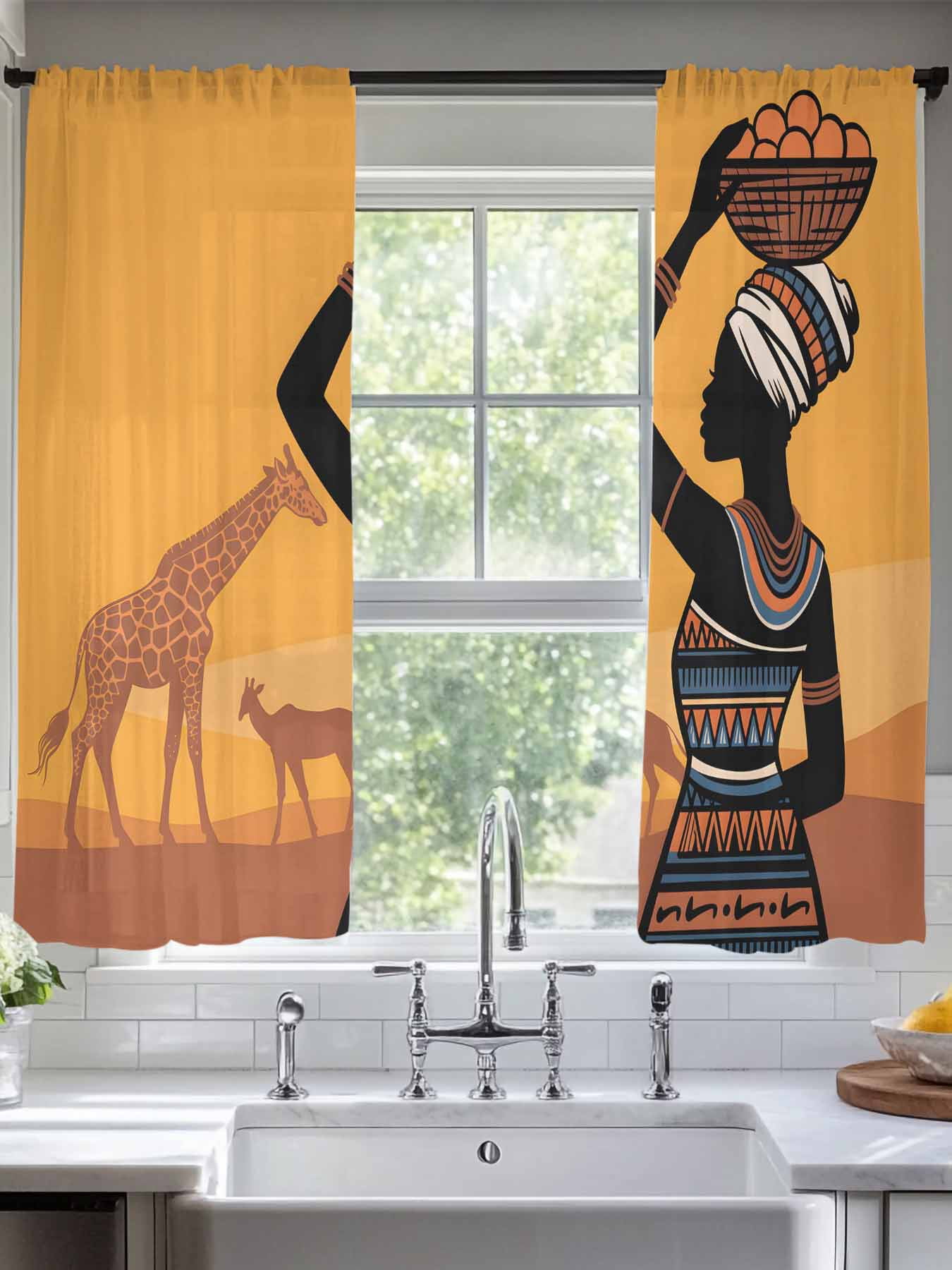 Africa Ethnicity Women Chiffon Sheer Curtains 72 Inches Long Animal ...