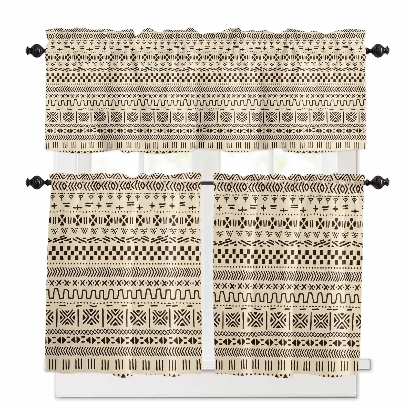 Africa Geometric Kitchen Curtains Valance and Tier Set Brown Beige ...