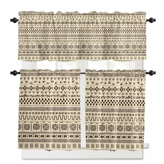 Africa Geometric Kitchen Curtains Valance and Tier Set Brown Beige ...