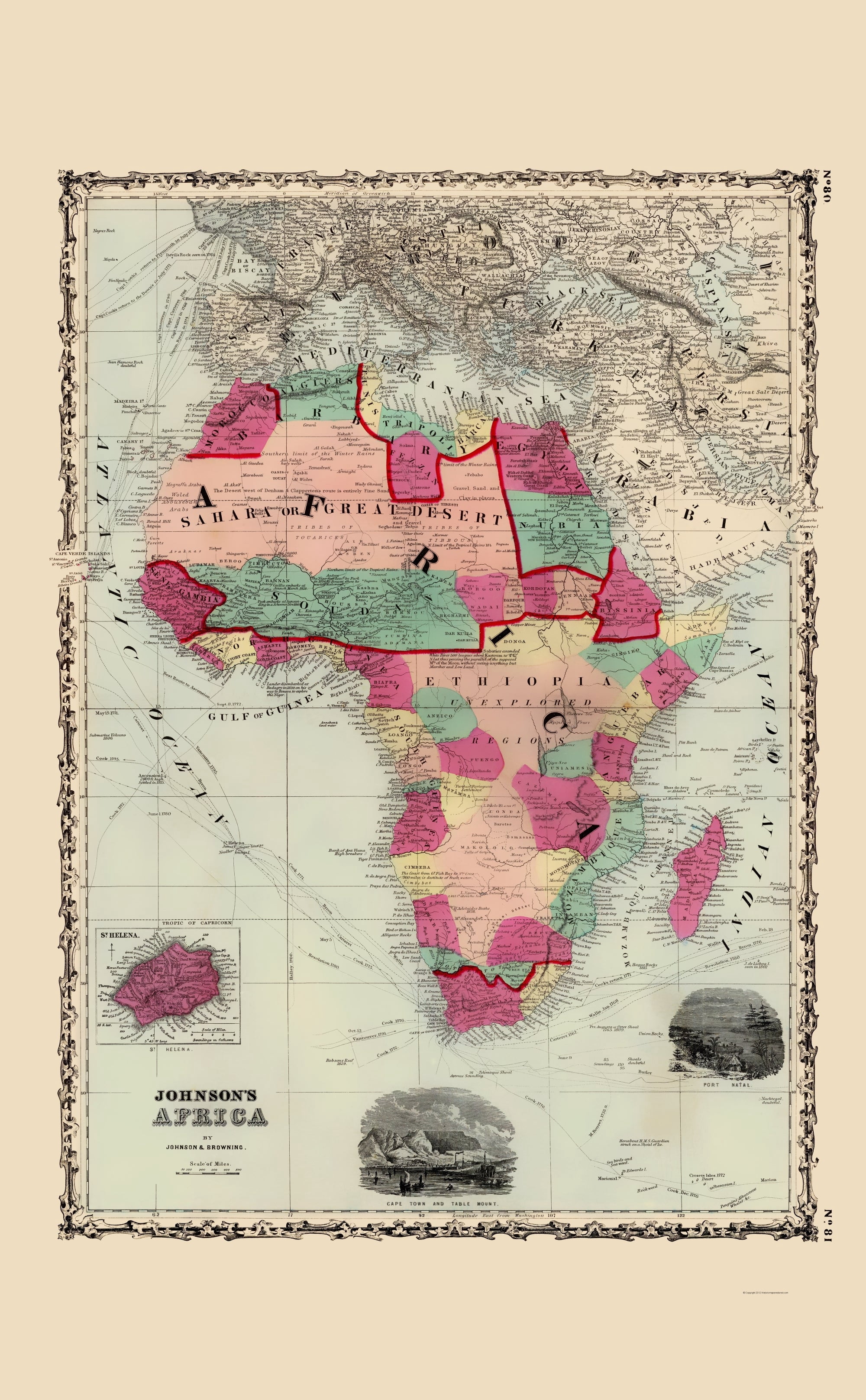 Historic Map - Africa - Johnson 1860 - 23 x 37.18 - Vintage Wall Art ...
