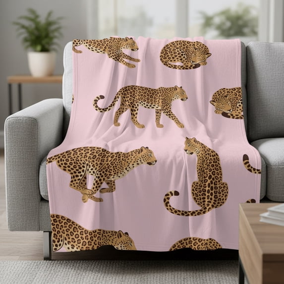 Africa Leopard Animal Fleece Throw Blanket Pink Background Abstract ...