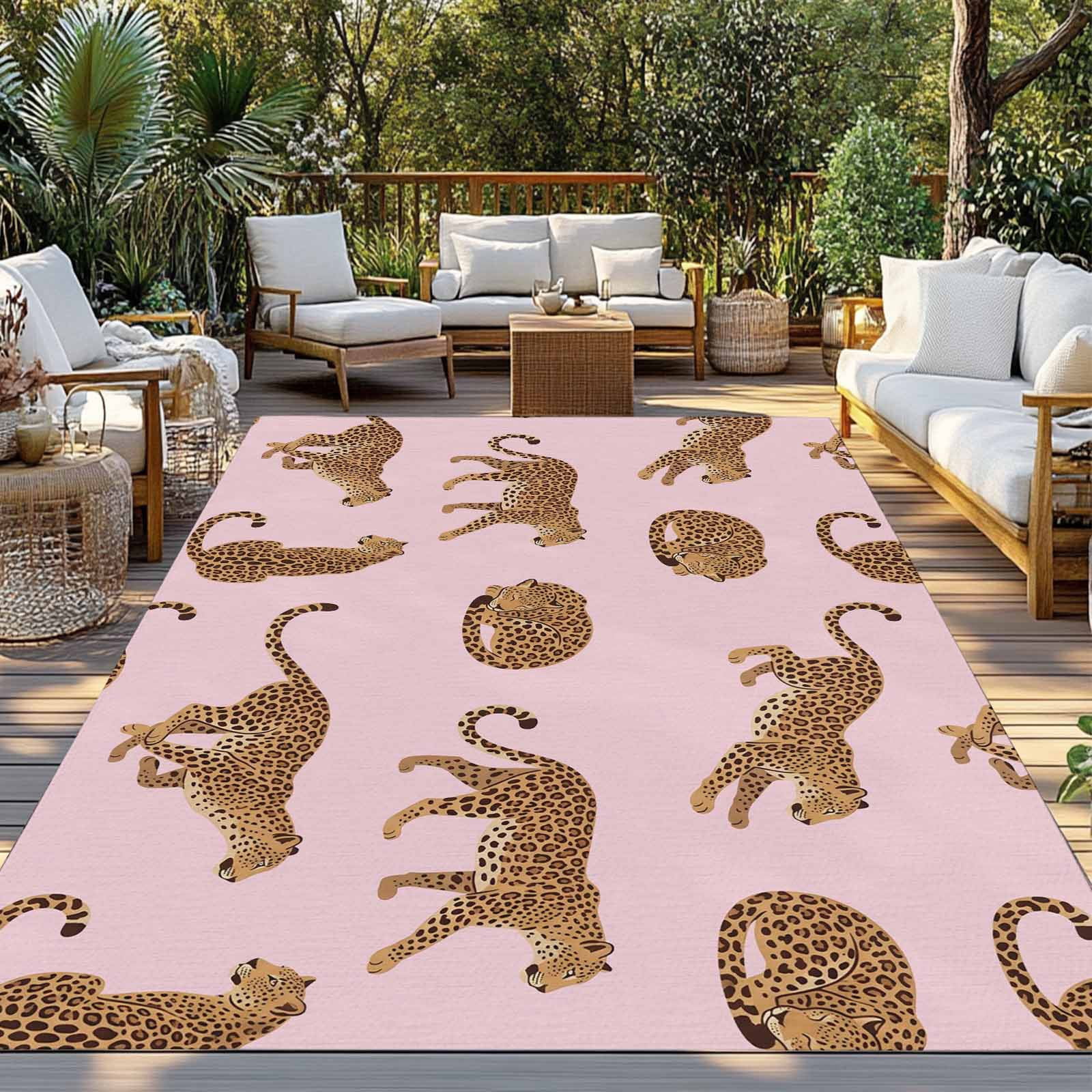 Africa Leopard Animal Indoor Outdoor Rugs 4x6 Ft, Pink Background ...
