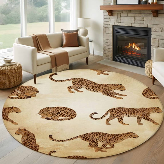 Africa Leopard Animal Round Living Room Rugs 8 ft, Vintage Gradient ...