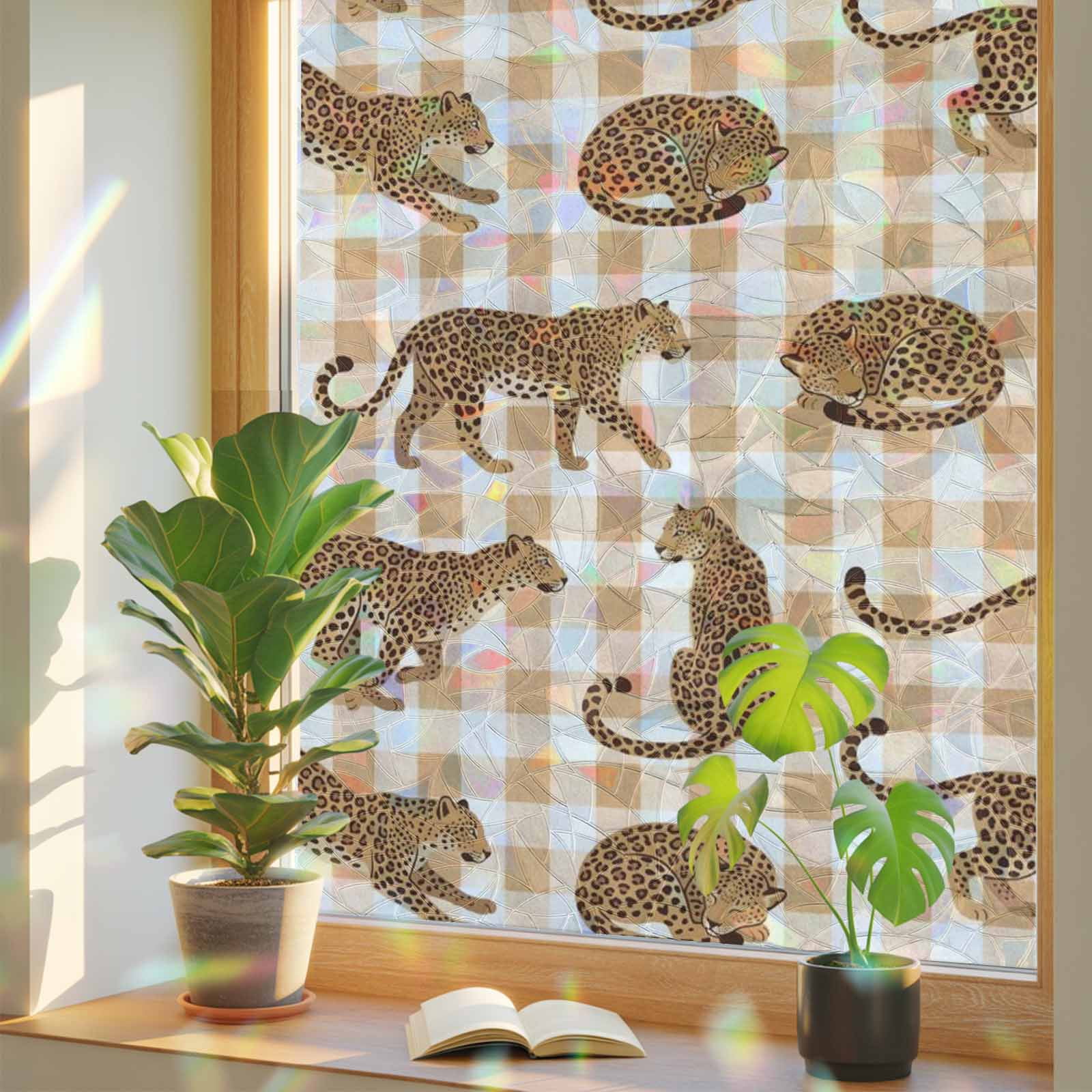 Africa Leopard Animal Window Privacy Film, Brown White Plaid Abstract ...