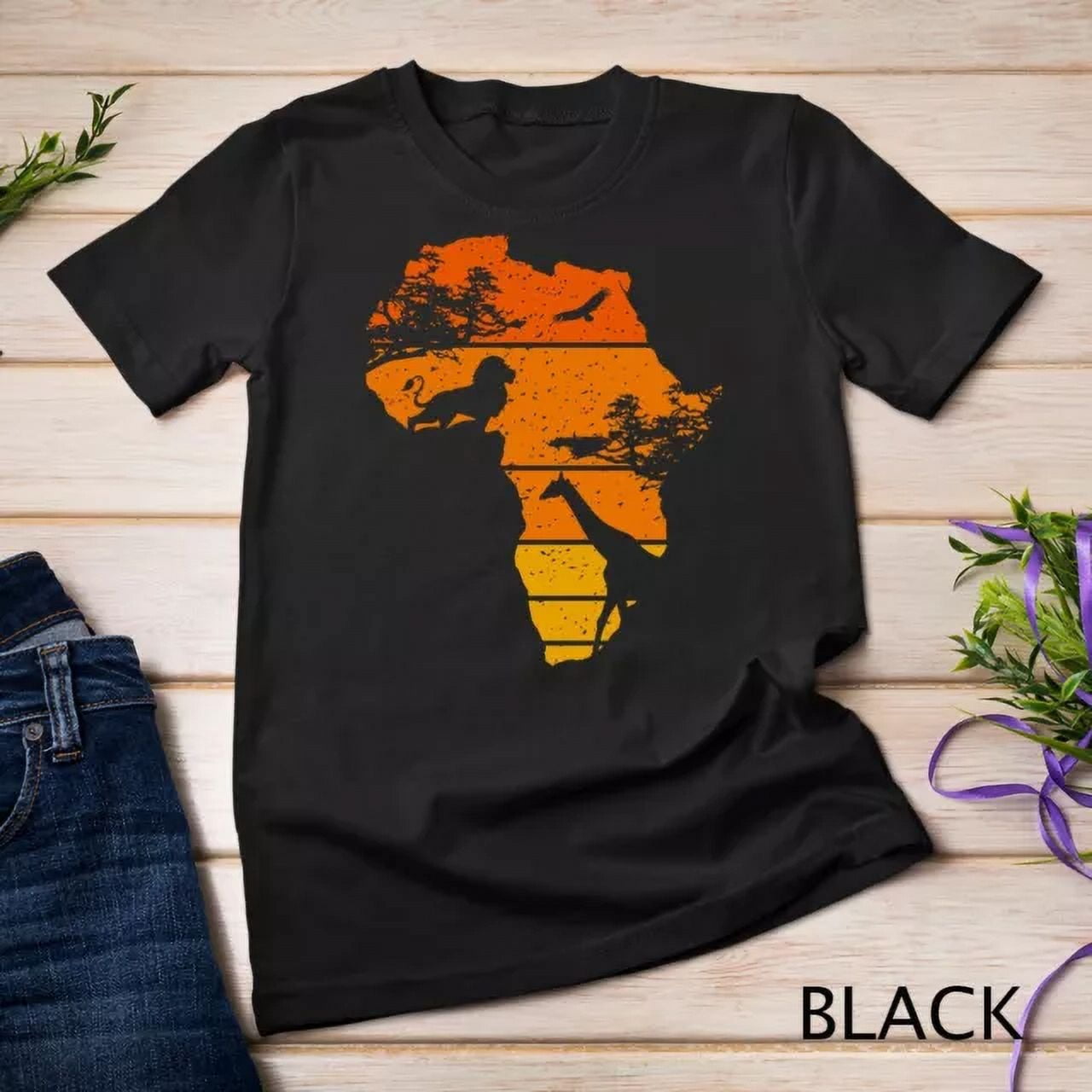 Africa Map African Safari Lion Giraffe Vintage Sunset Unisex S-5XL T ...