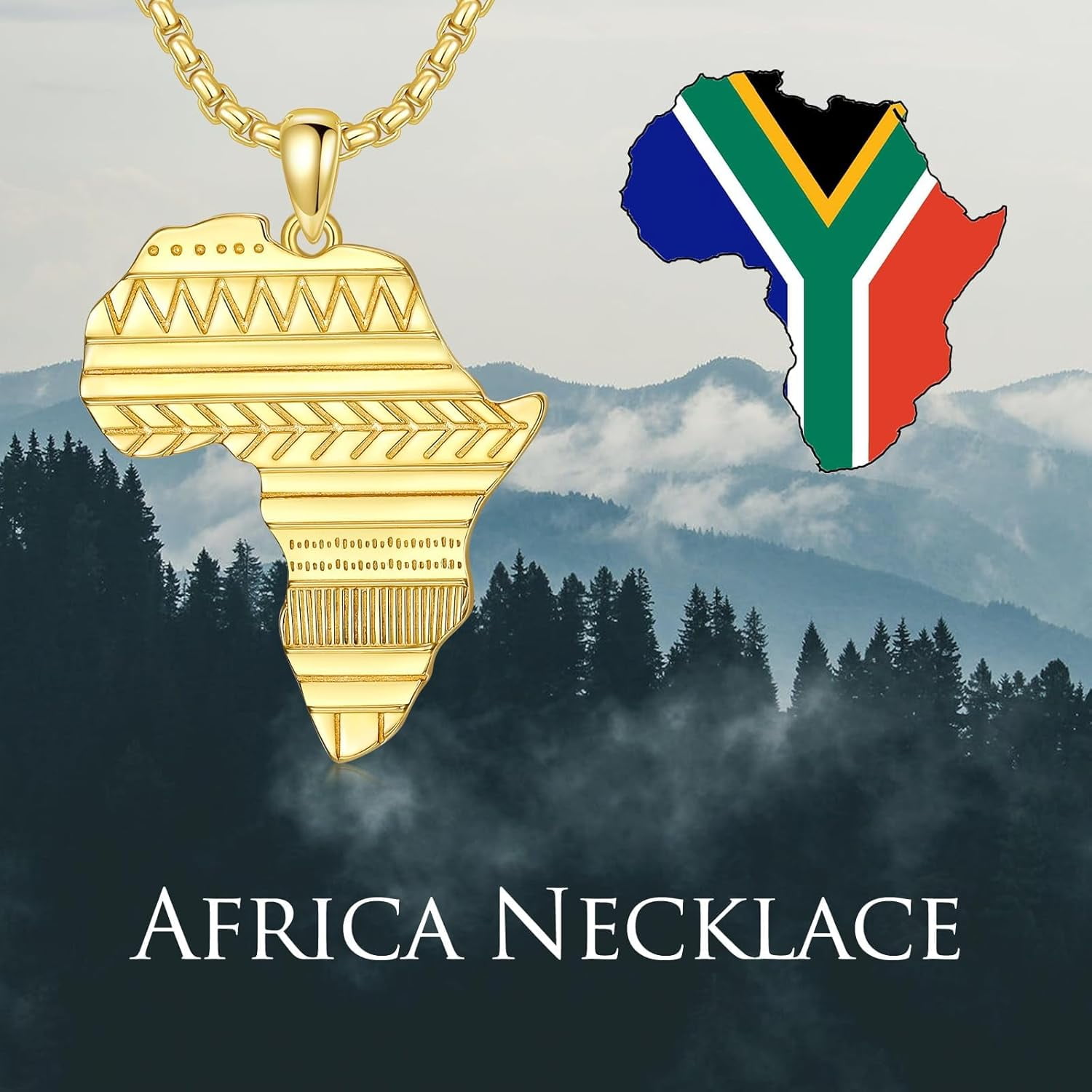 Africa Map Necklace Sterling Silver 18k Gold Plated Africa Map Pendant ...