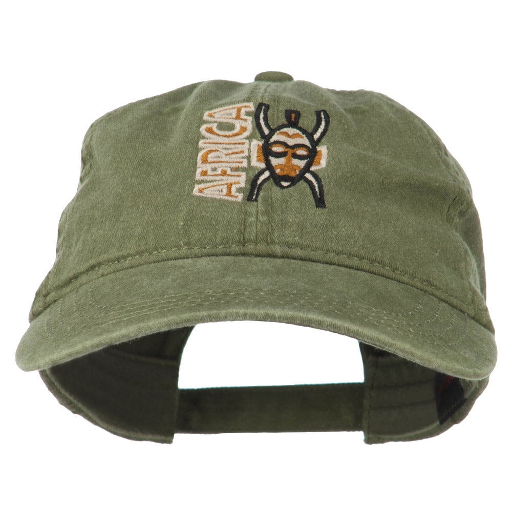 Africa Mask Embroidered Washed Pigment Dyed Cap - Olive Green OSFM ...