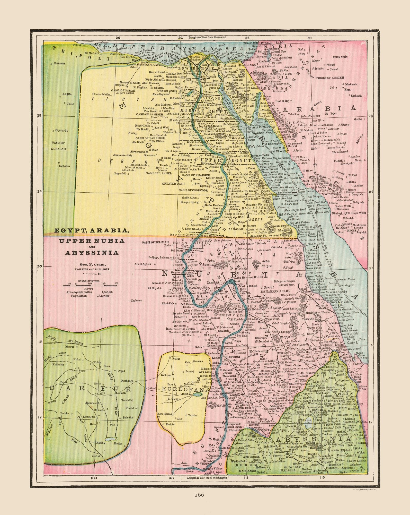 Historic Map - Africa Northeastern - Cram 1892 - 23 x 28.86 - Vintage ...