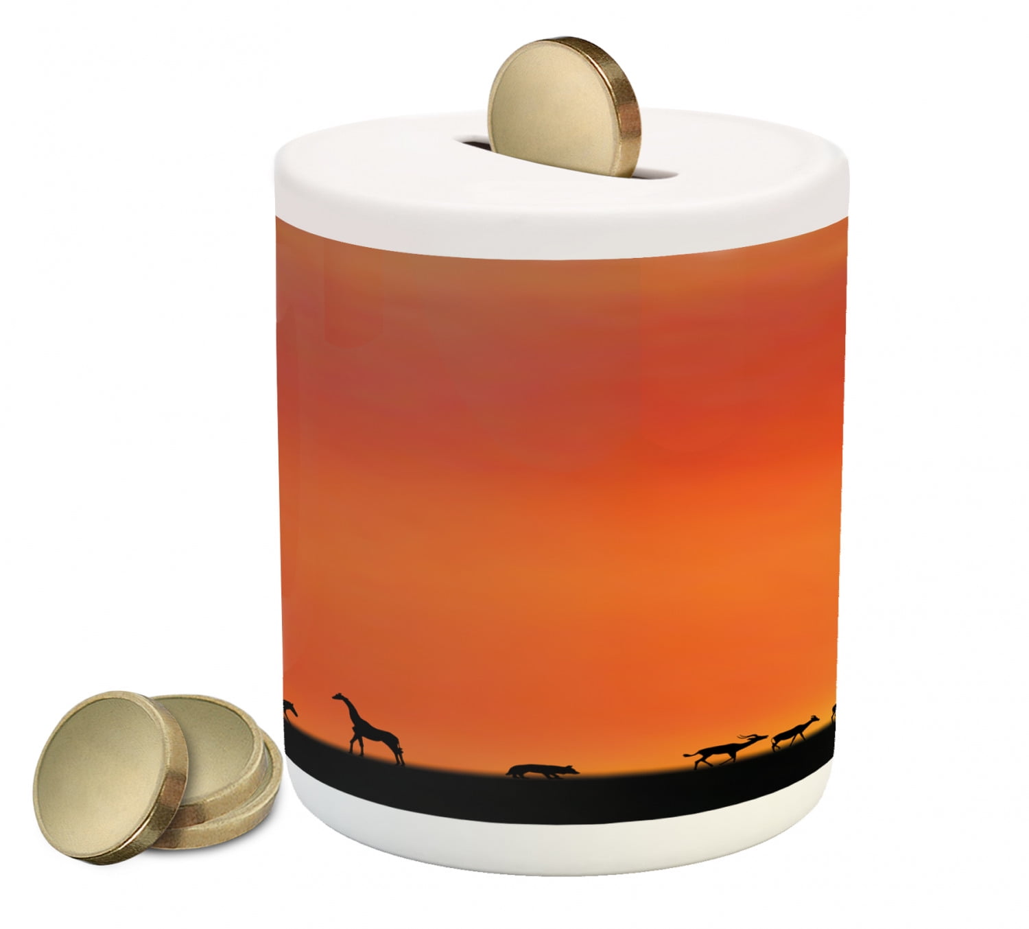 Africa Piggy Bank, Panorama of Safari Animals Gulls Reflections in ...