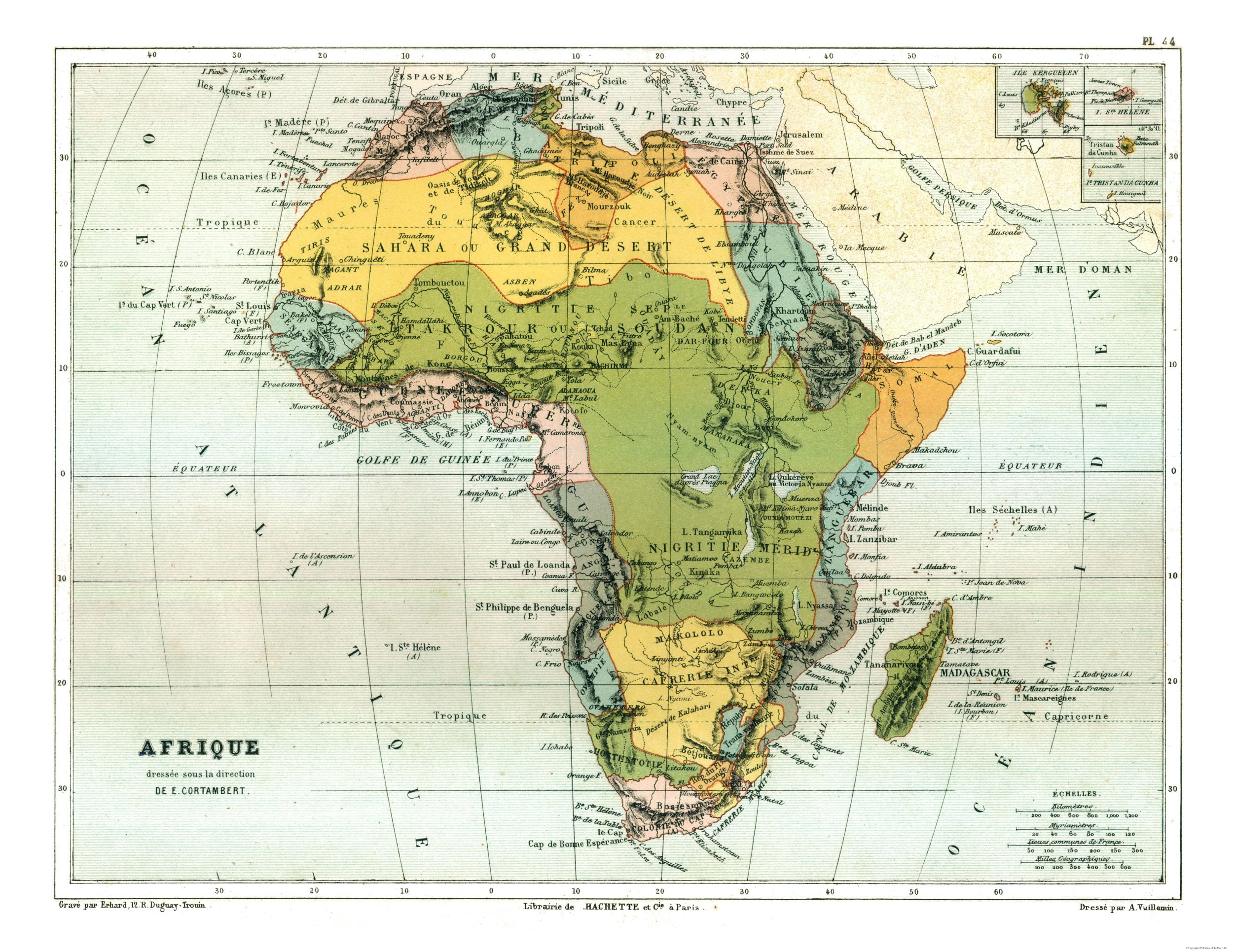 Africa Political - Cortambert 1880 - 23.00 x 29.78 - Matte Canvas ...
