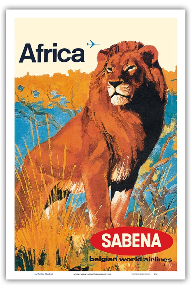 Africa - Sabena Belgian World Airlines - Vintage Airline Travel Poster c.1968 - Master Art Print ...