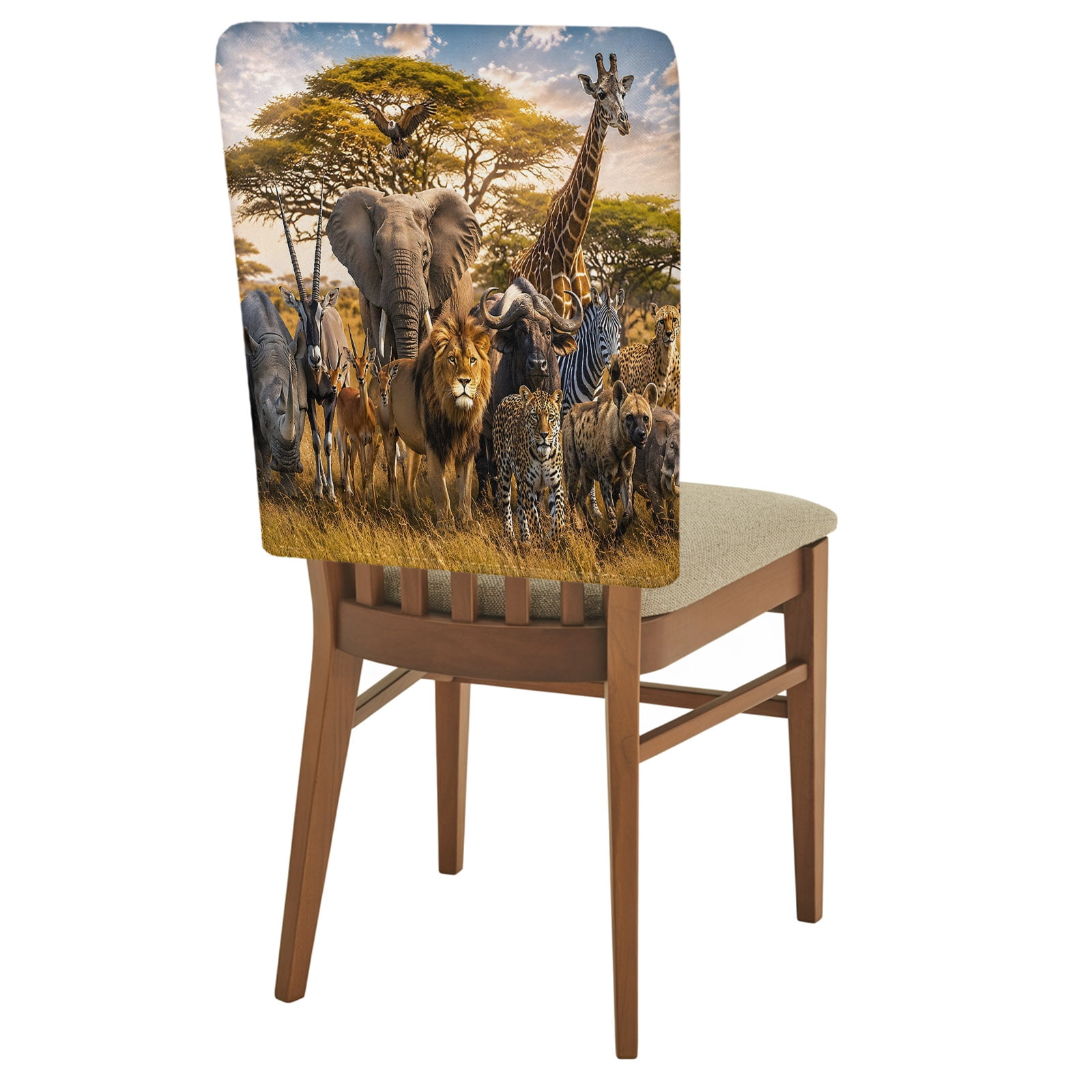 Africa Savannah Wildlife Chair Back Covers Set of 8 Elephant Lion Zebra ...