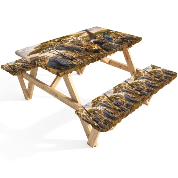 Africa Savannah Wildlife Picnic Table Cover with Bench Covers Elephant ...