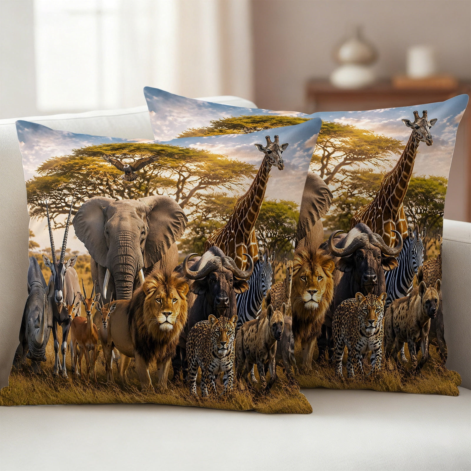 Africa Savannah Wildlife Pillow Covers 2 Pack Elephant Lion Zebra ...