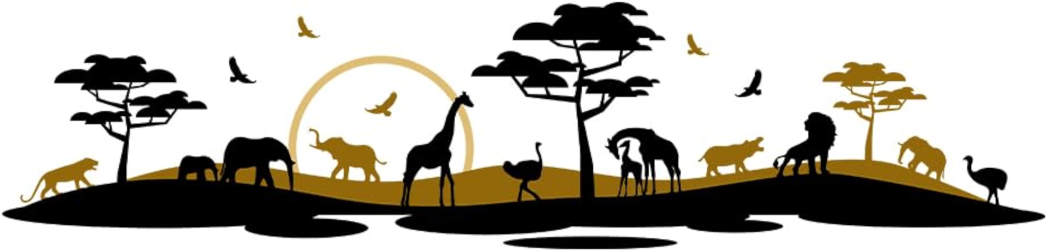 Africa Scenery Animals Wall Decal Savannah Wall Sticker Tropics Giraffe Lion Elephant Wall ...