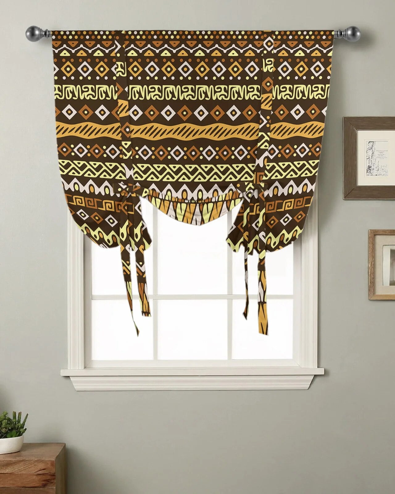 Africa Sunset Women Elephant Giraffe Kitchen Short Window Curtain ...