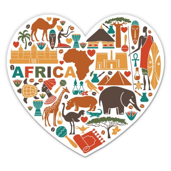 Africa Travel African Heart Love Africa - 5" Vinyl Sticker - For Car ...