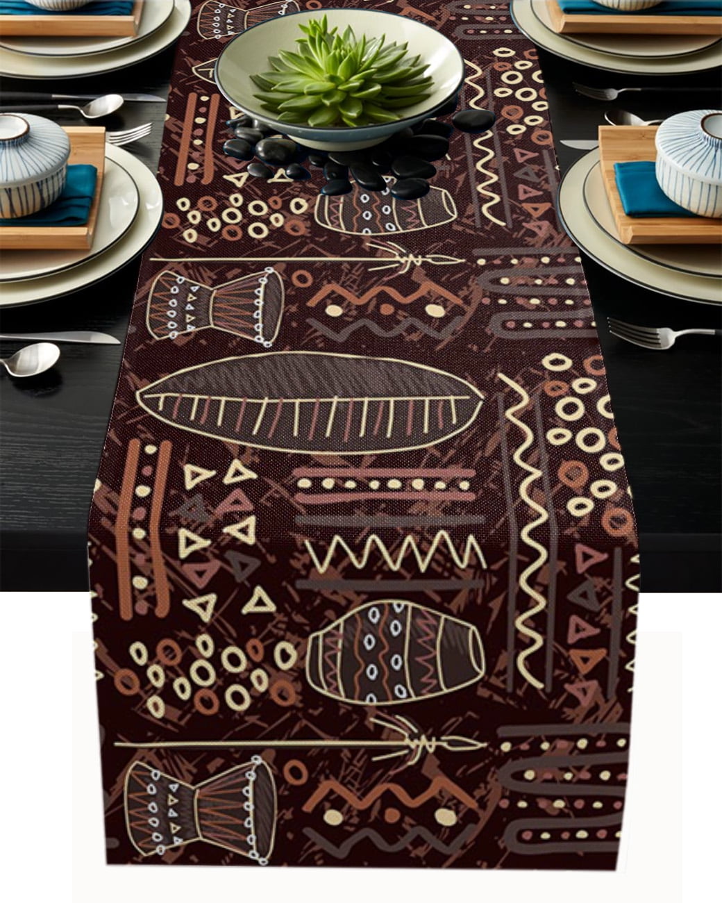 Africa Tribal Geometric Art Table Runner Wedding Party r Table Flag ...