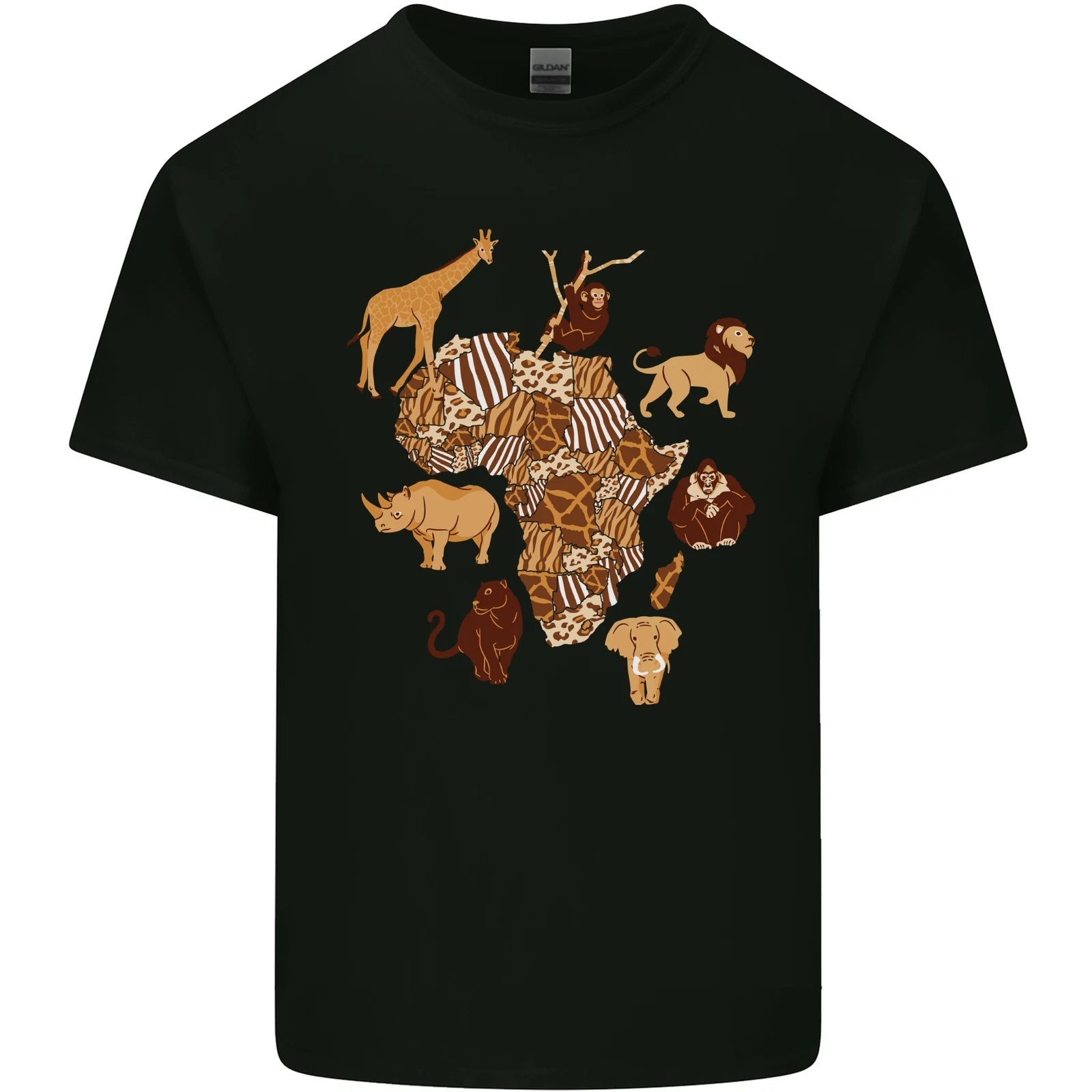 Africa Wildlife Map With Giraffe Rhino Lion Nature Art Unisex T-Shirt ...
