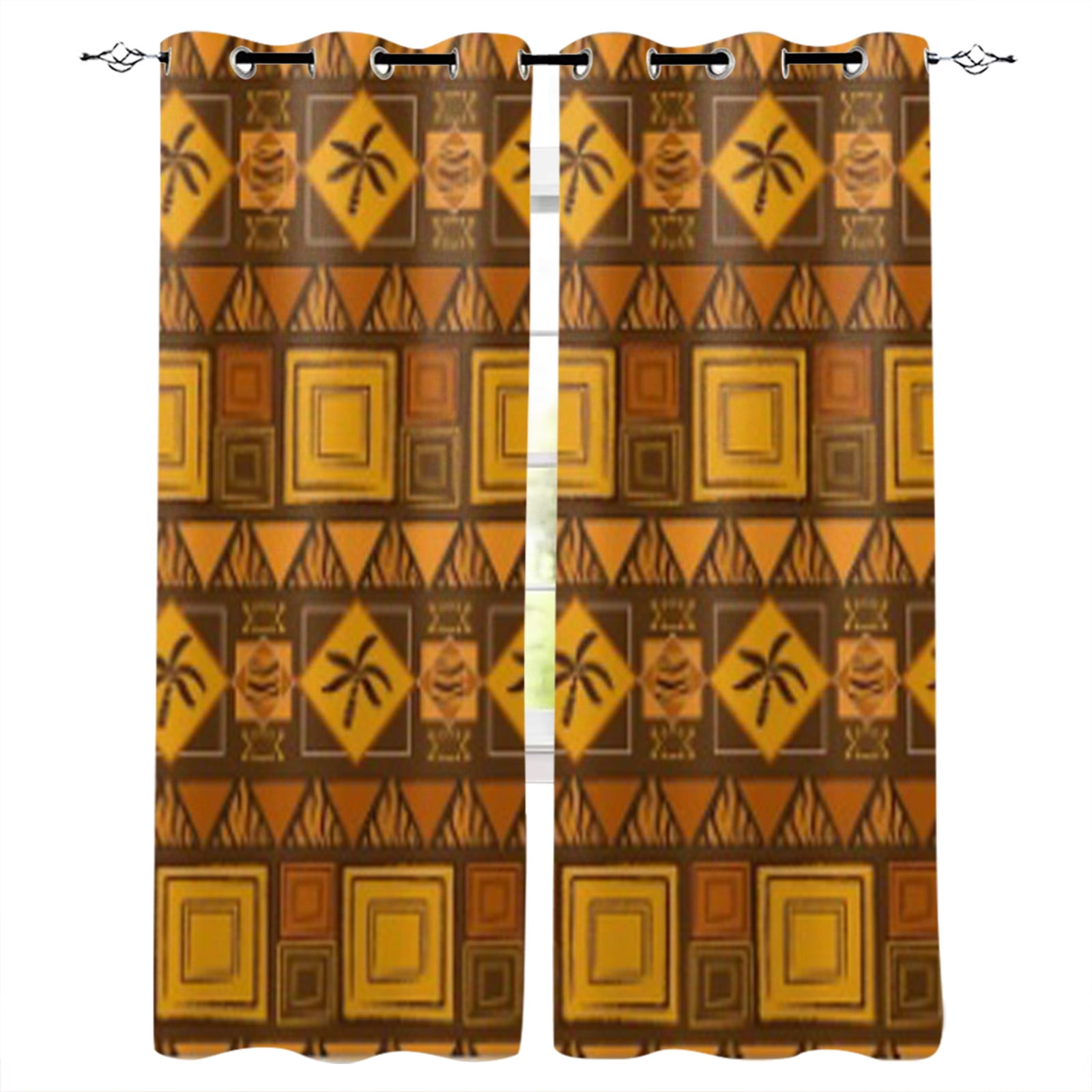 Africa Yellow Picture Totem Text Window Curtains For Living Room ...