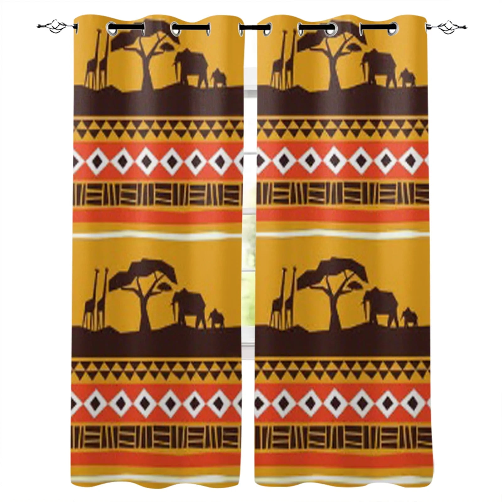 Africa Yellow Picture Totem Text Window Curtains For Living Room ...