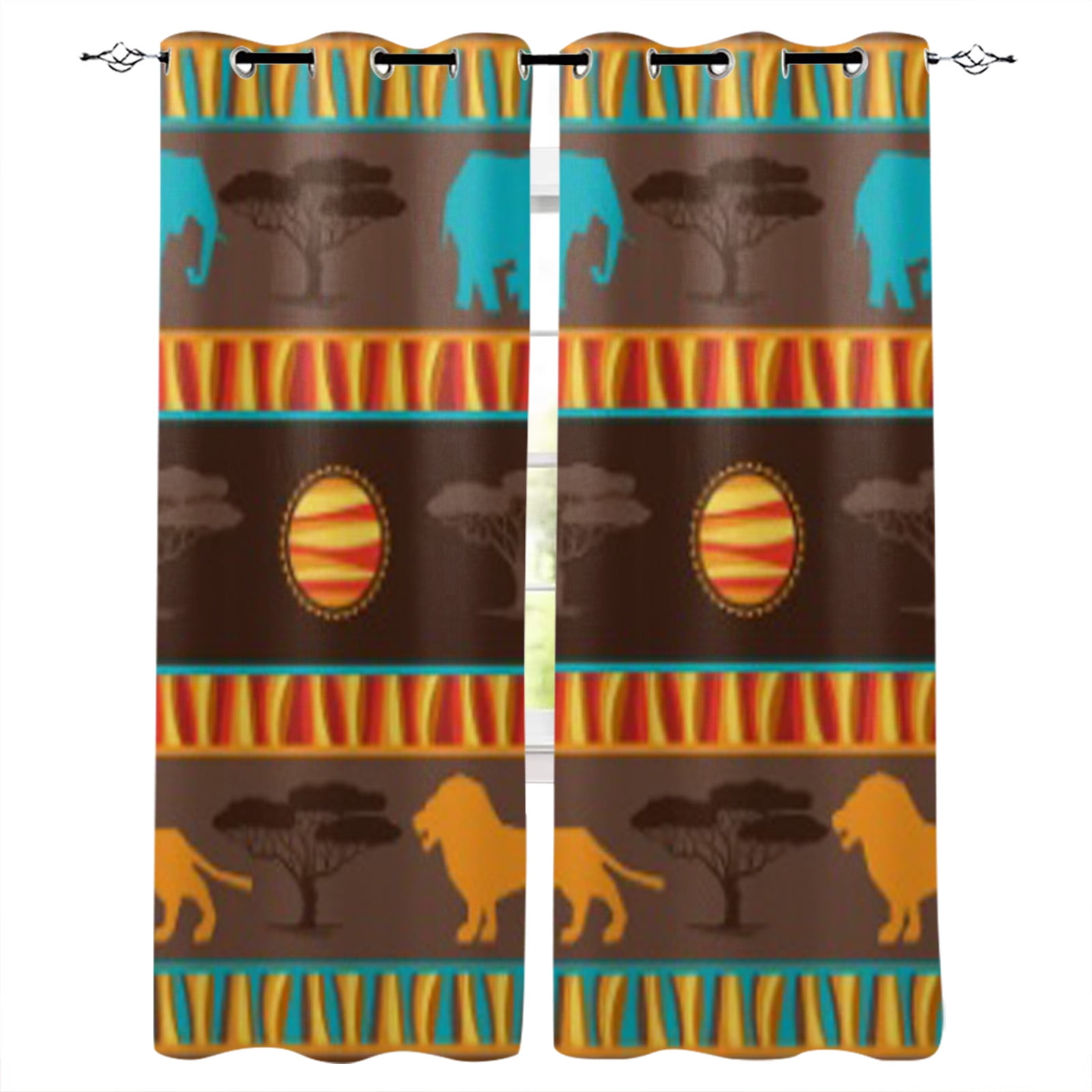 Africa Yellow Picture Totem Text Window Curtains For Living Room ...