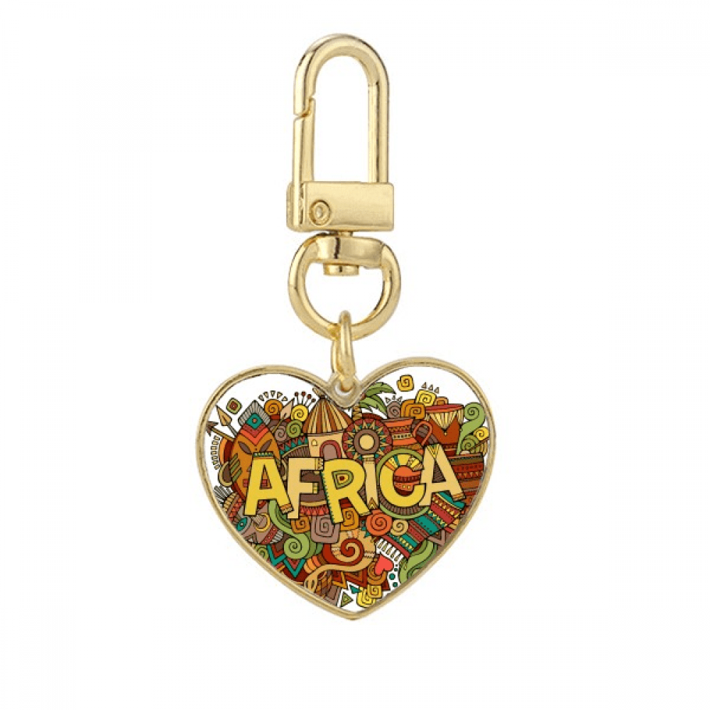 African Aboriginal Art Pattern Tribal Gold Heart Keychain Metal Keyring ...