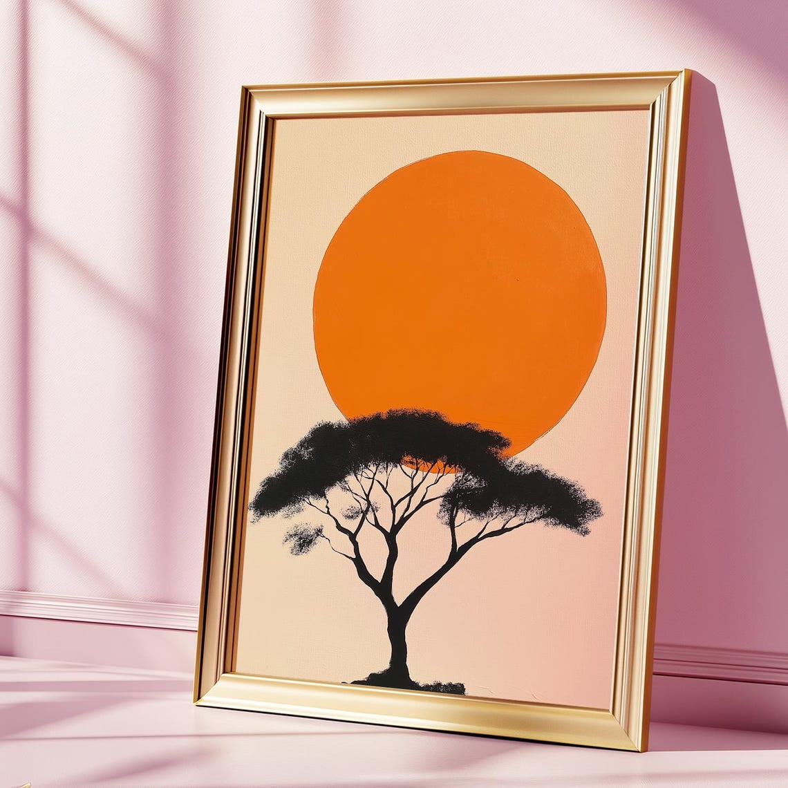 African Acacia Tree Wall Art, Minimalist Sunset Landscape Print, Bold ...