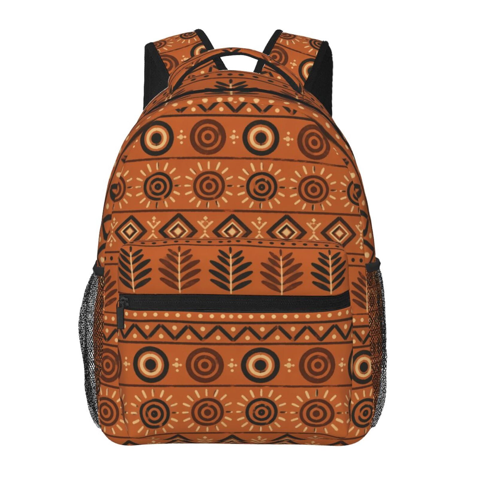 African Adinkra Symbol Pattern Backpack Casual College Bag Zipper ...