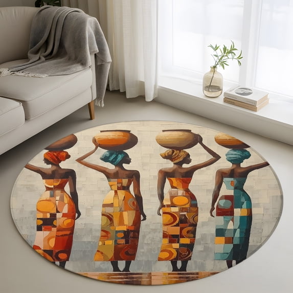 African American 3.3' Round Rug for Bedroom Reading Corner, Black Woman ...