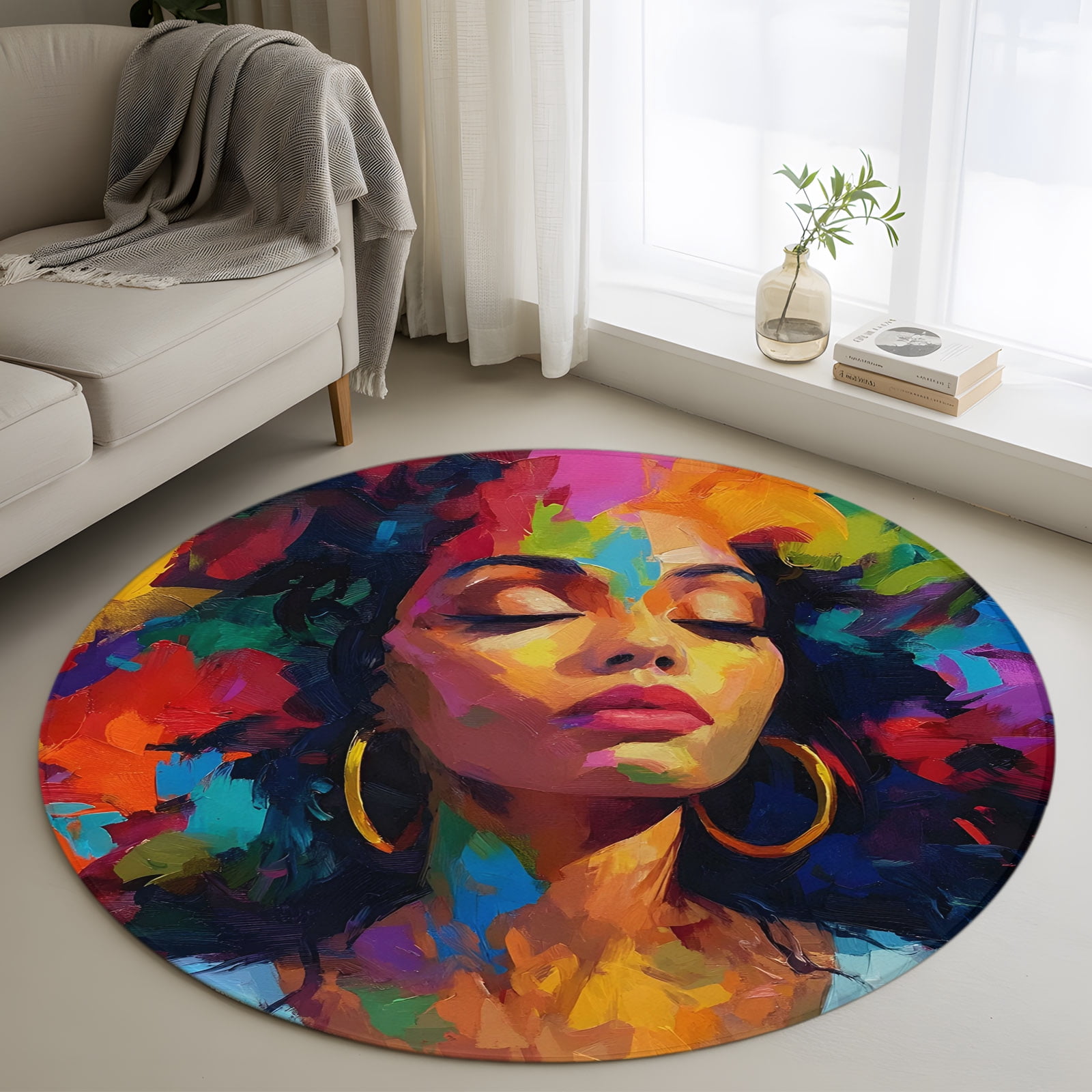African American 3.3' Round Rug for Bedroom Reading Corner, Colorful ...