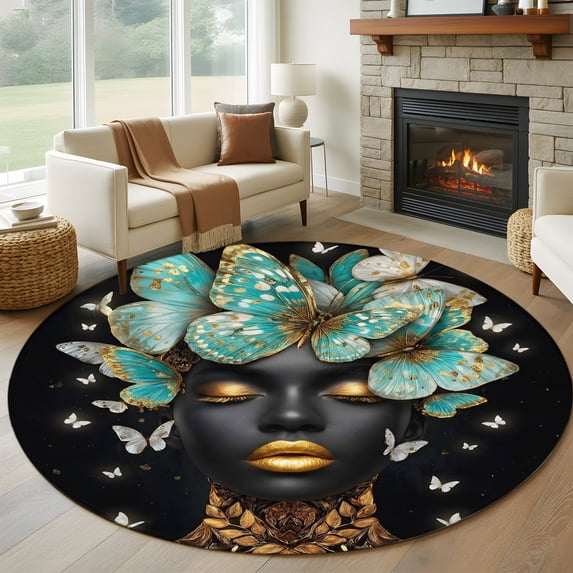 African American 6FT Round Area Rugs for Living Room Woman Portrait ...