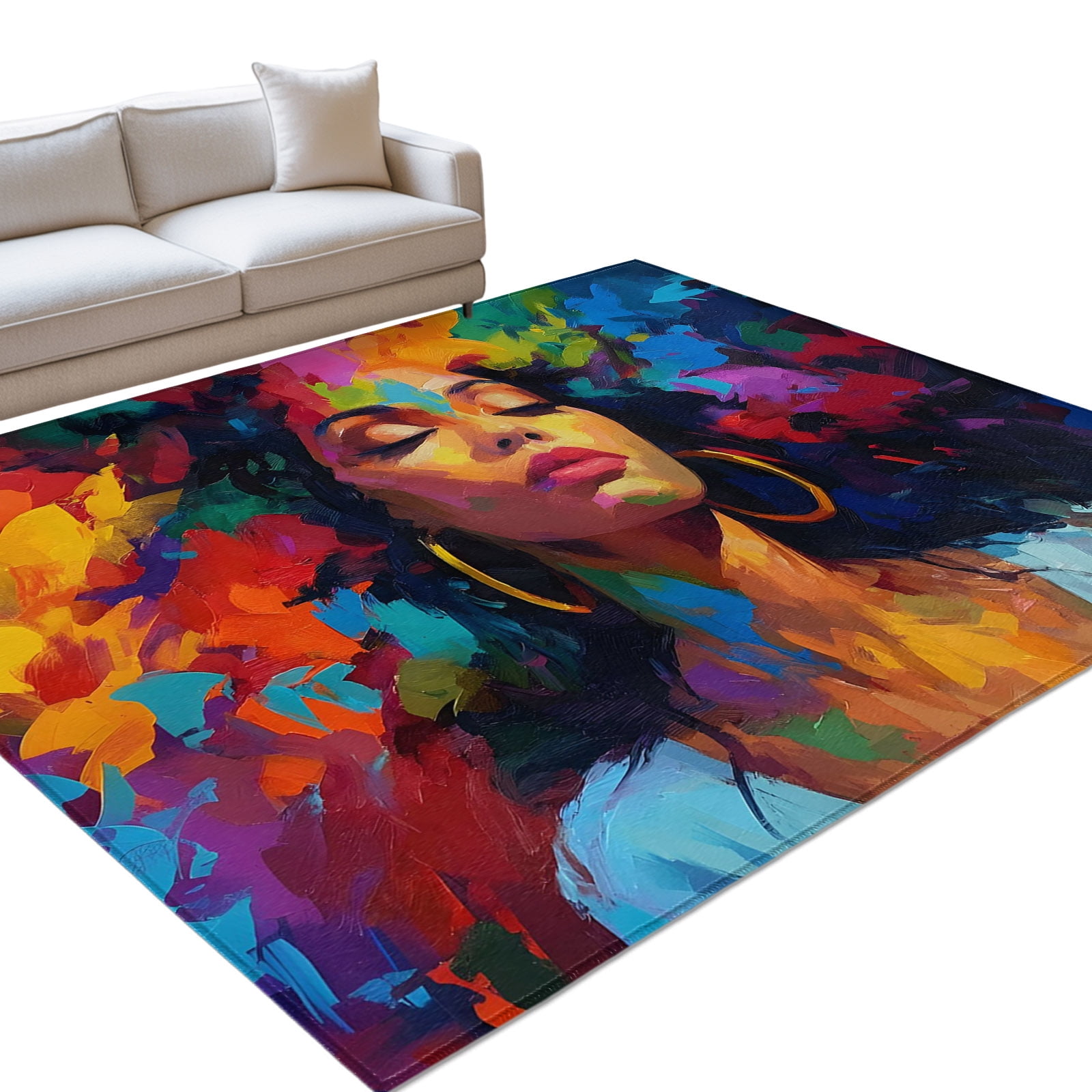 African American Area Rugs 4x6ft Colorful Splashes Abstract Black Woman ...