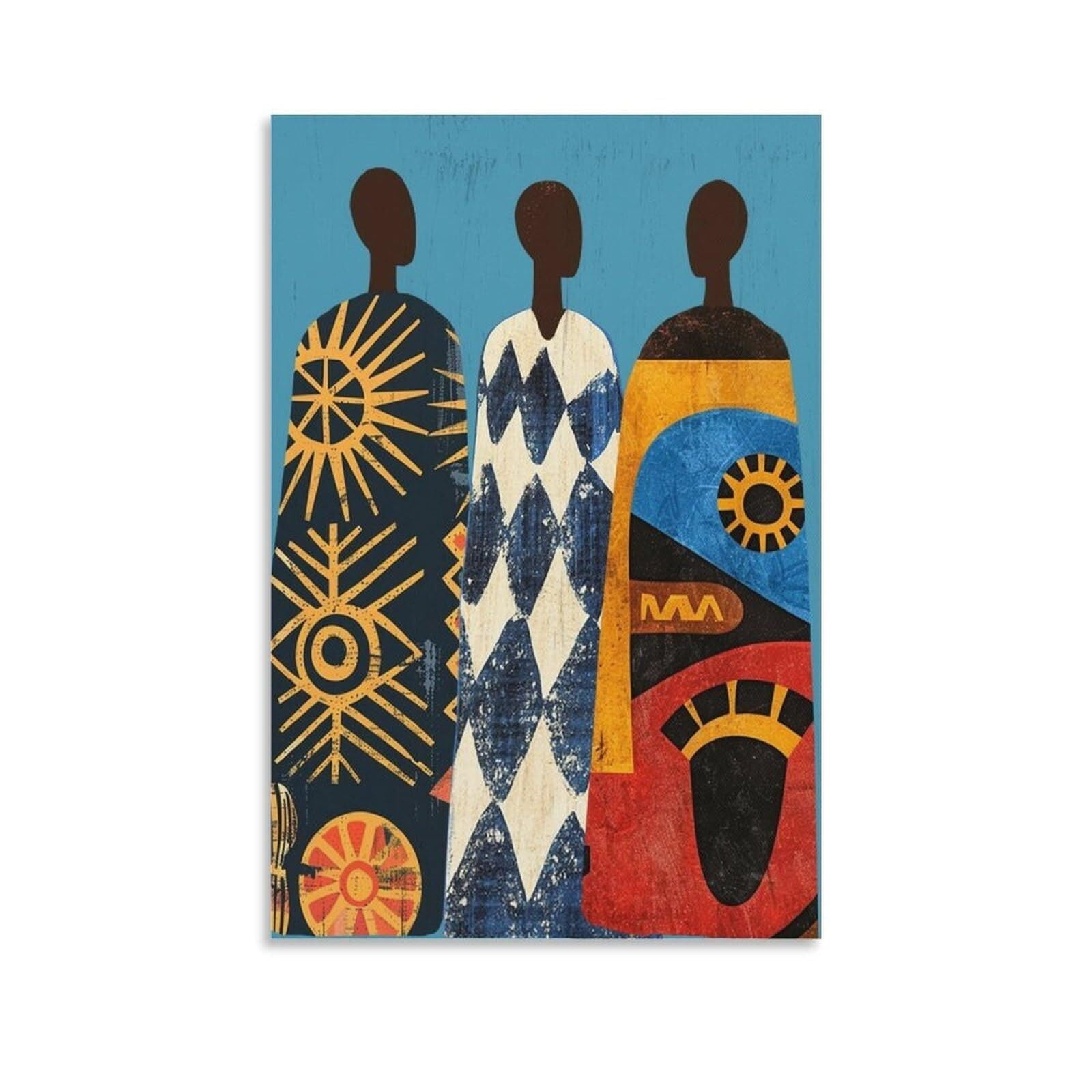 African American Art Poster, Blue Colorful Ethnic Artwork Apartment ...