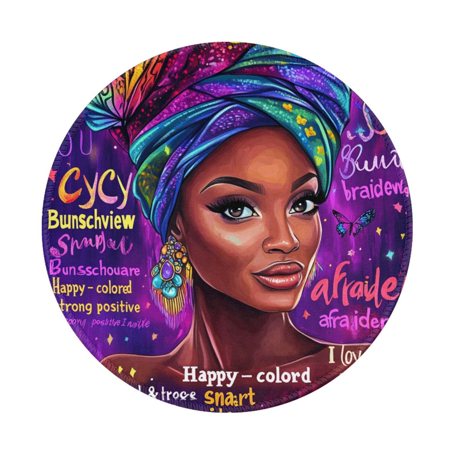 African American Black Girl Inspiring Positive Quotes Round mouse pad ...