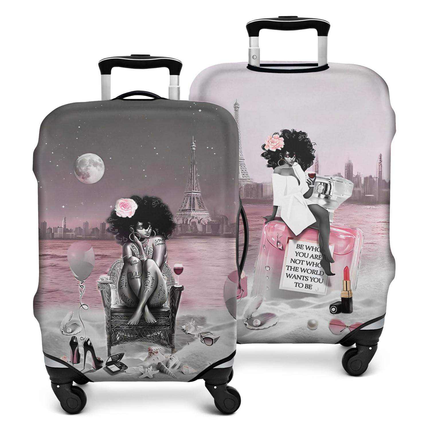 African American Black Girl Thick Trolley Luggage Protective Cover Pink ...