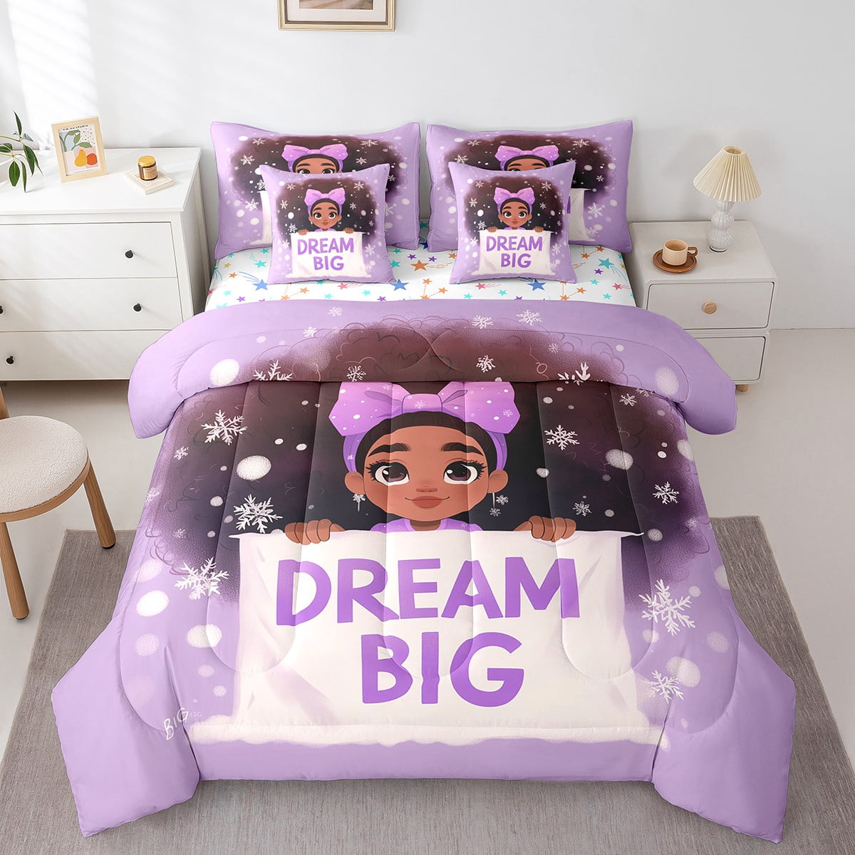 American Black Bed in a Bag Twin Size 7 Piece, Black Magic Bedding Sets for Kawaii Princess ...