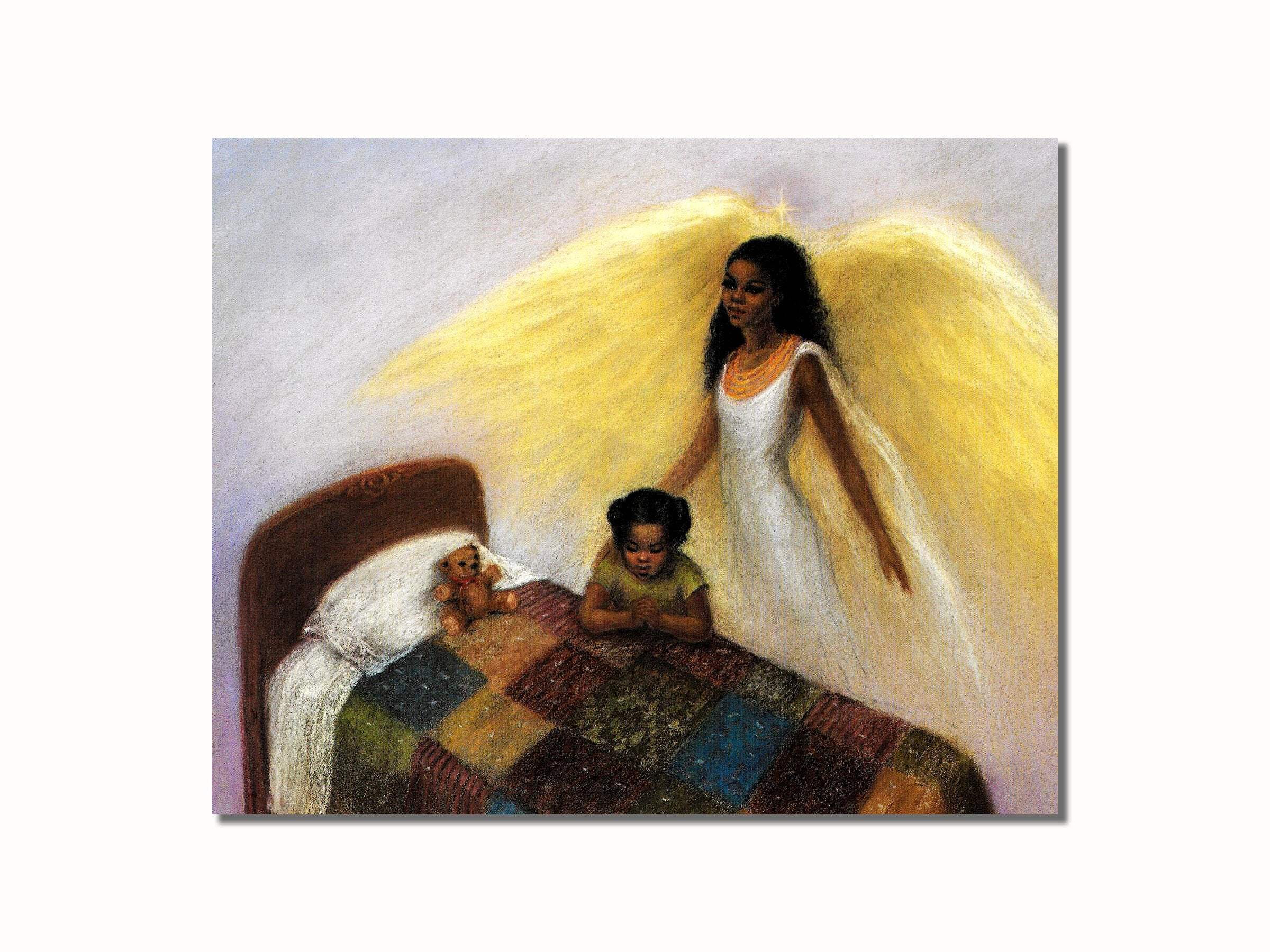 African American Black Guardian Angel Girl Praying Wall Picture 8x10 ...