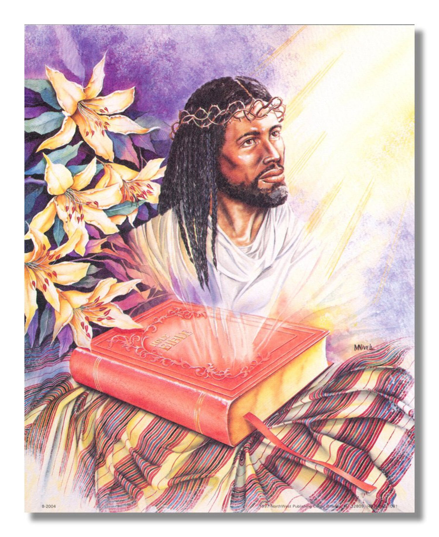 African American Black Jesus Sun Illuminating Black Jesus and Bible ...