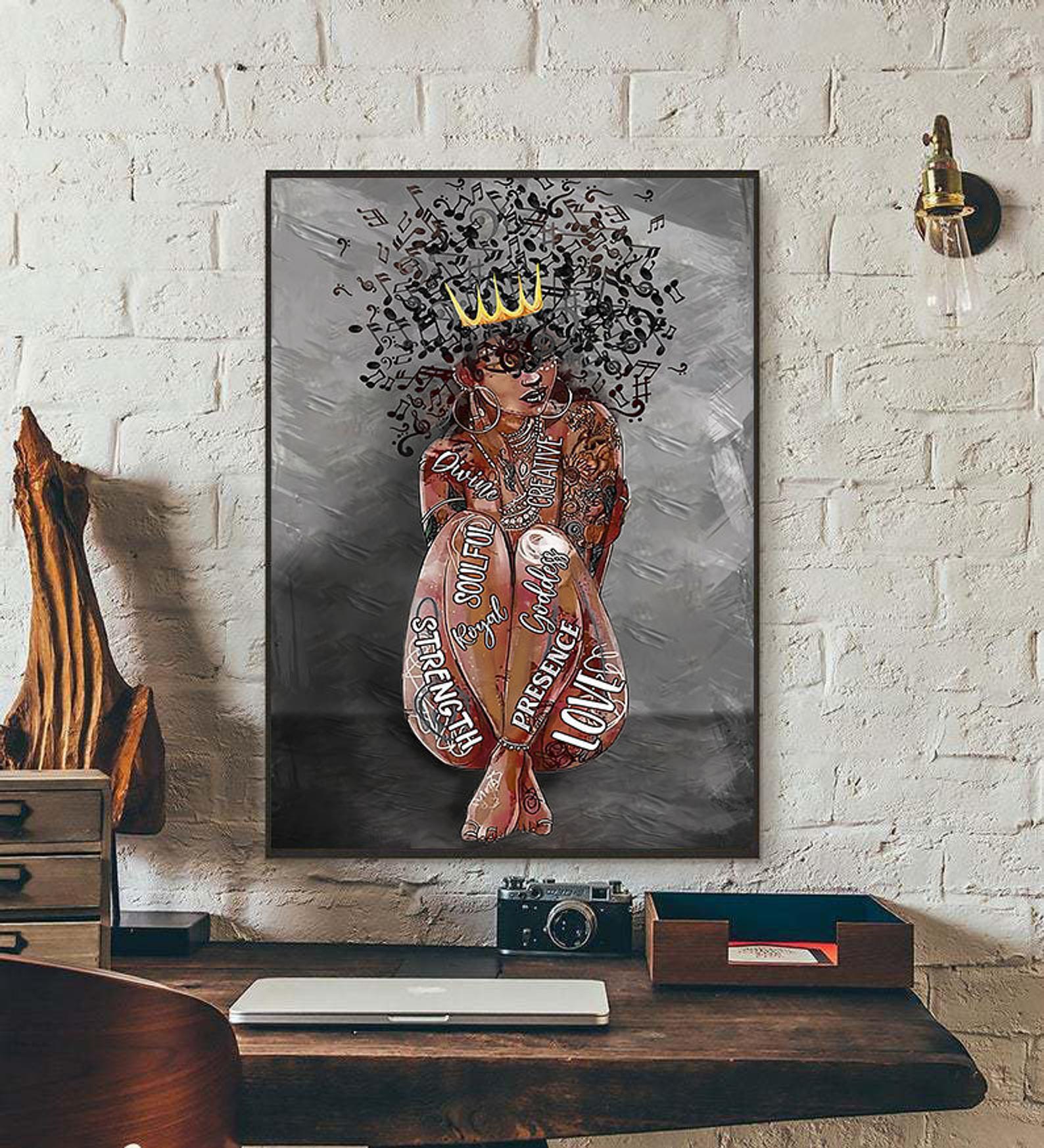 African American Black Queen Girl Black Women Black Girl Magic Gift For Daughter Satin Poster ...