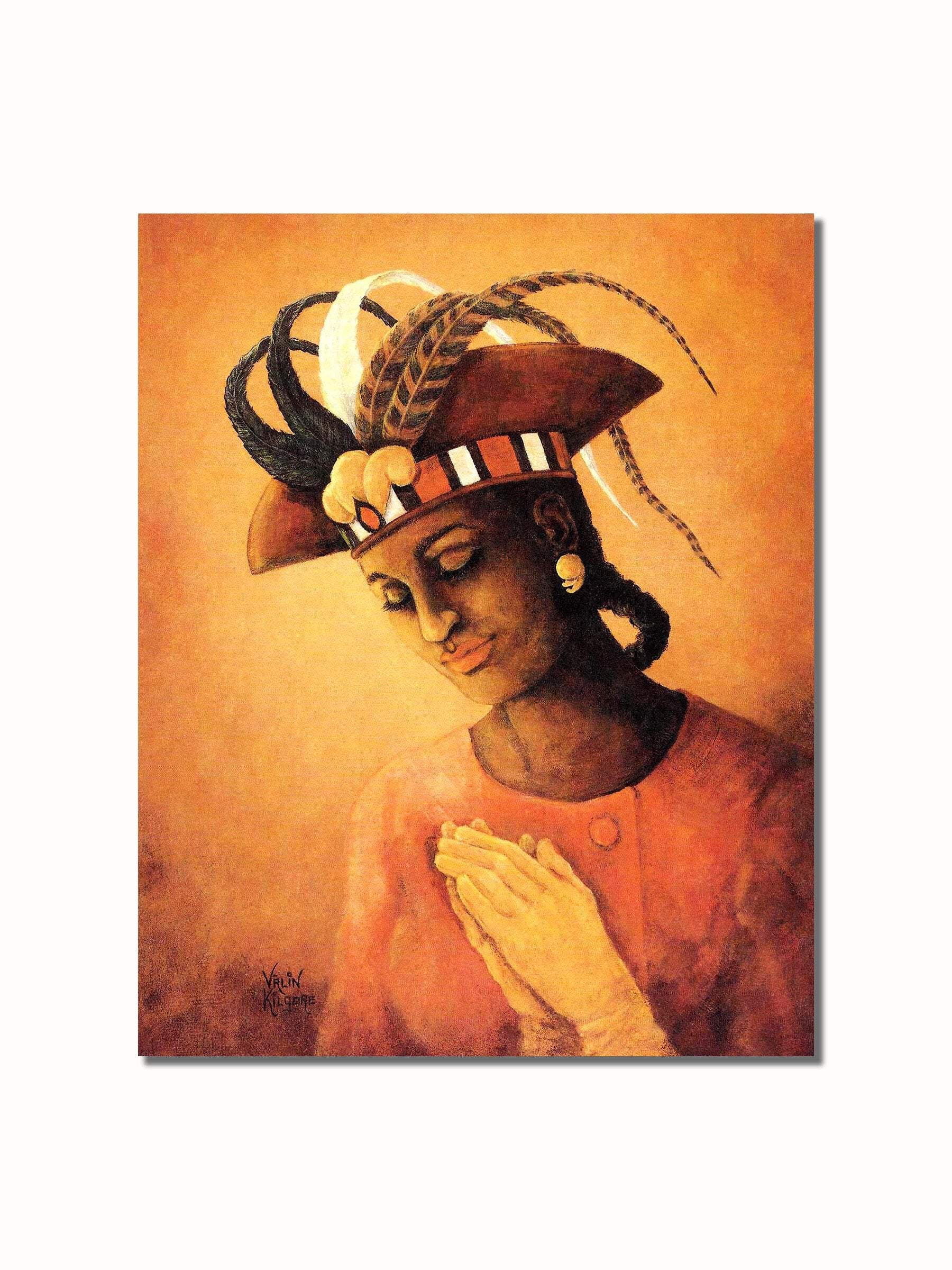 African American Black Woman Feather Hat Church Praying Wall Picture ...