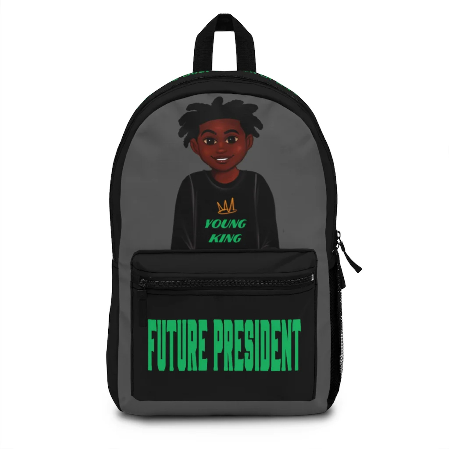 African American Black and Green Future President Backpack featuring Ja ...