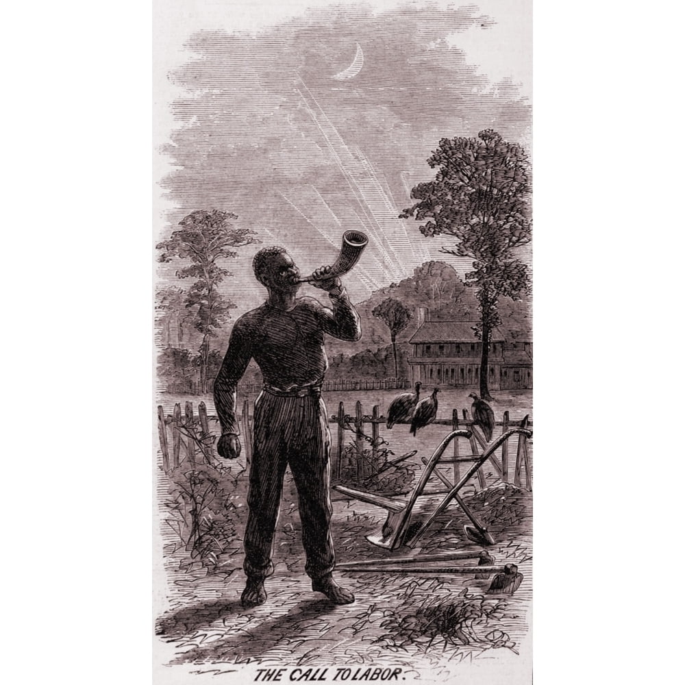 African American Blowing The Wake-Up Call For The Cotton Workers On A Southern Plantation In ...