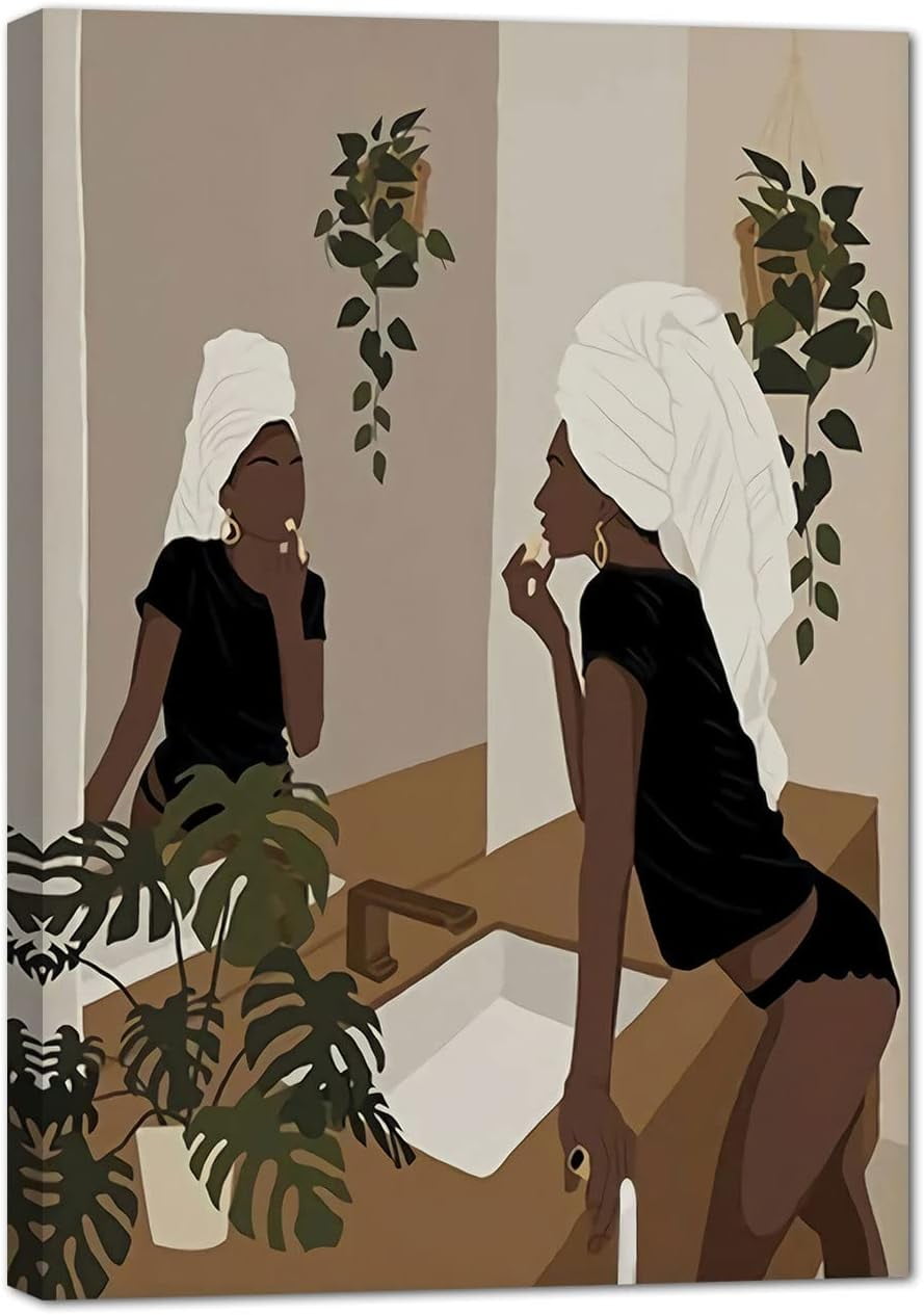 African American Boho Wall Art, Black Women Art Unframed, Black Girl Bathroom Canvas Print ...