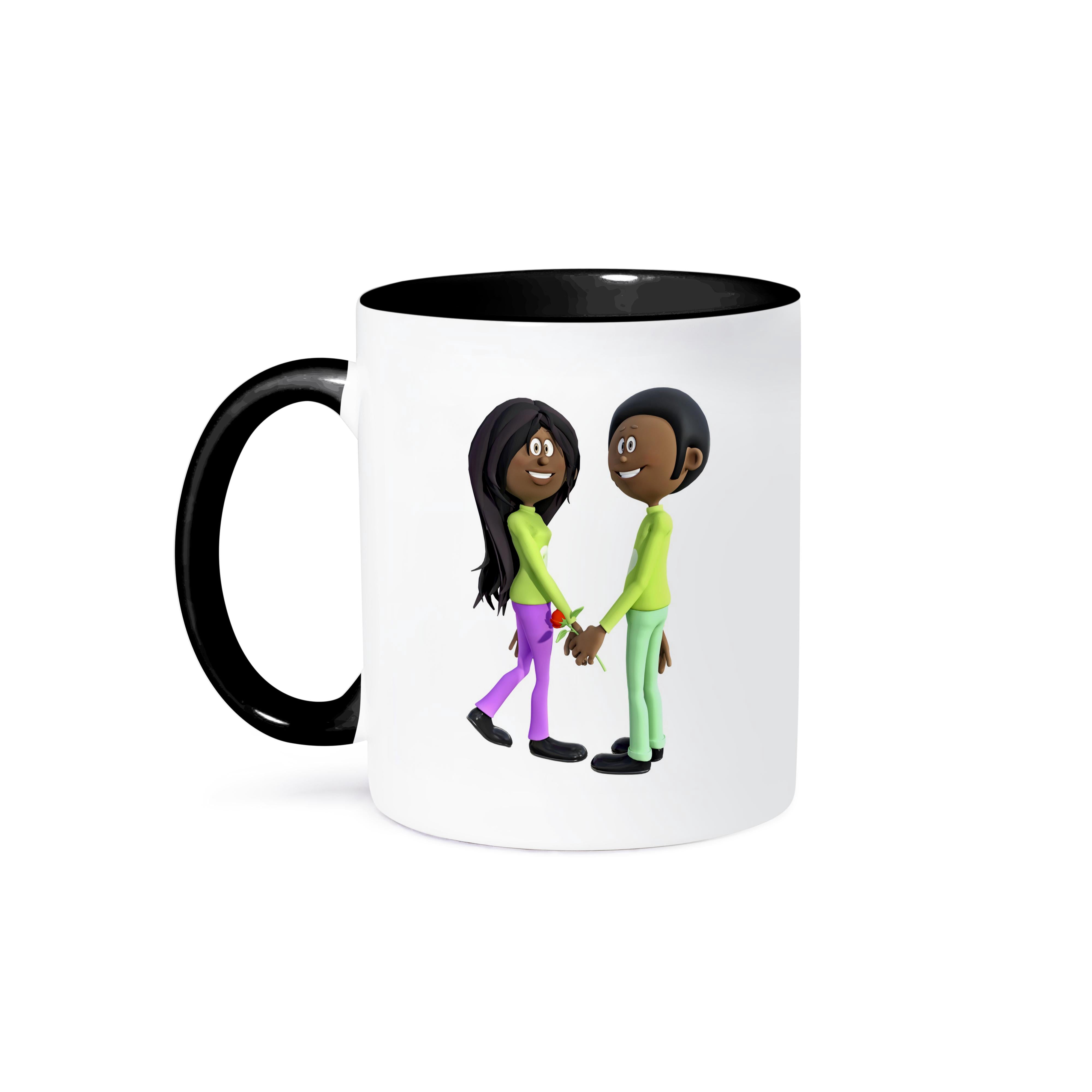 3dRose, African American Cartoon Standing and Holding Hands, 11oz Two ...