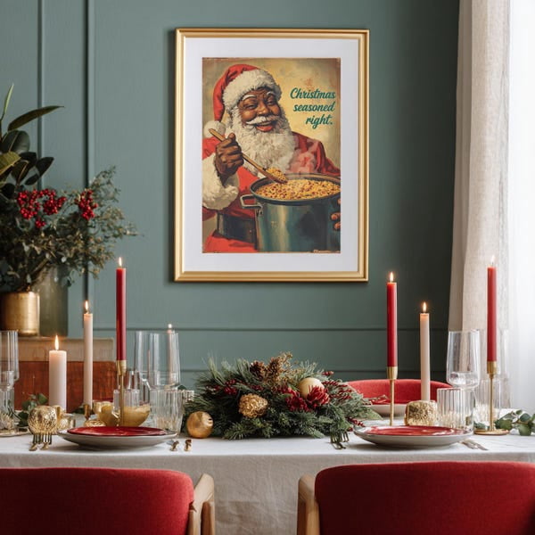 African American Christmas Art - Black Santa Claus - Vintage Poster ...
