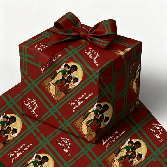 African American Christmas Wrapping Paper Black Santa Angel Merry ...