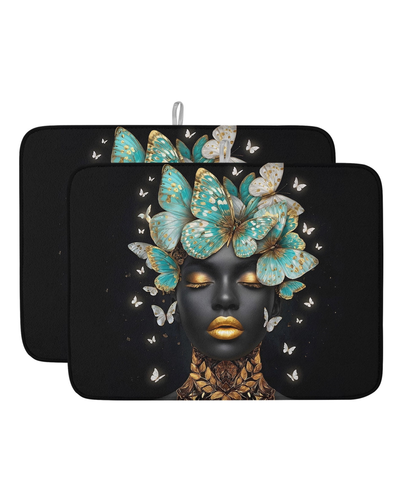 African American Dish Drying Mat 18x24 inch Woman Portrait Butterfly ...