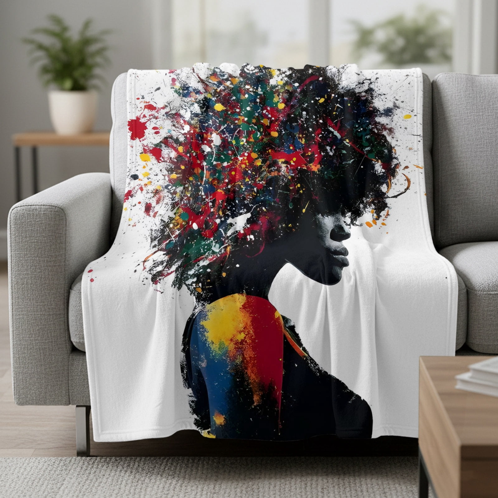 African American Fleece Throw Blanket Colorful Sparkles Female Portrait ...
