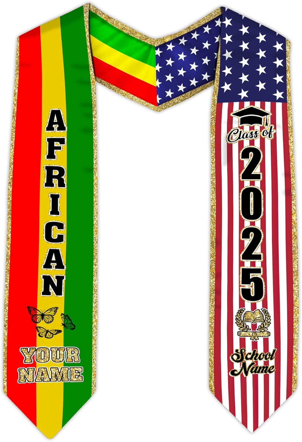 African American Graduation Sash, Graduation Stole Customize, African ...